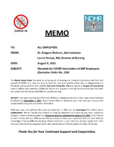 Covid 19 Vaccination Memo - Notre Dame Health and Rehabilitation Center